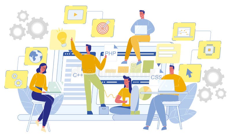 Team of Software Developers Programming Languages Stock Illustration ...