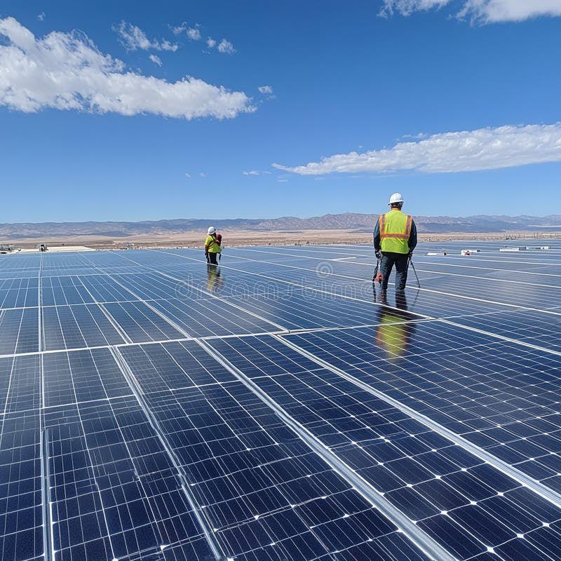 Team of Solar Panel Experts Conducting Maintenance on Installation ...