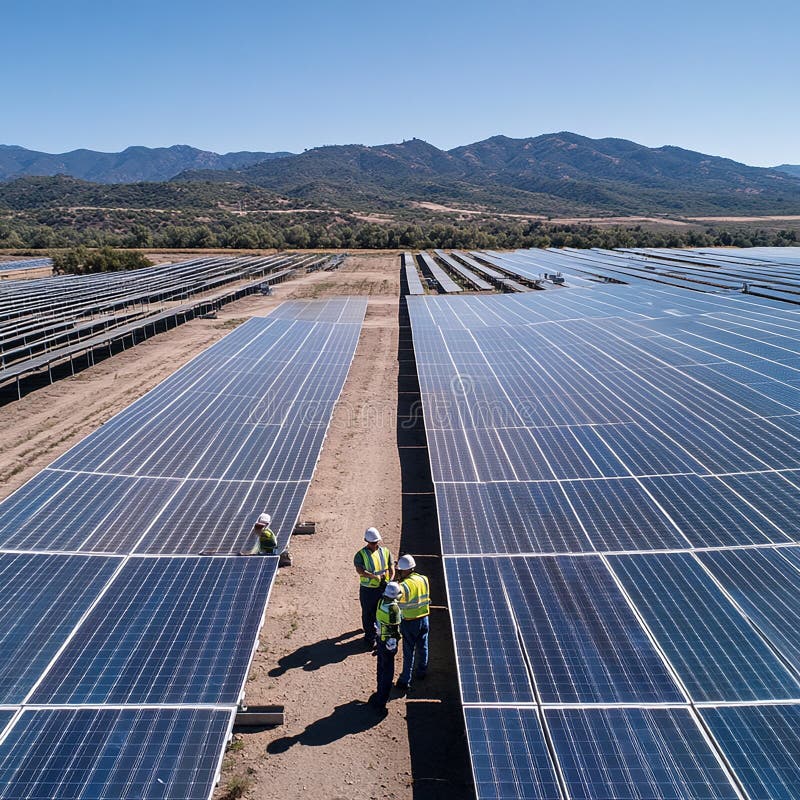 Team of Solar Panel Experts Conducting Maintenance on Installation ...