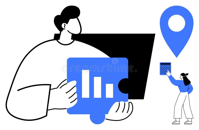 Team Solving Data Analysis with Puzzle Piece As Map Location and Graph Insights Emerge Stock ...