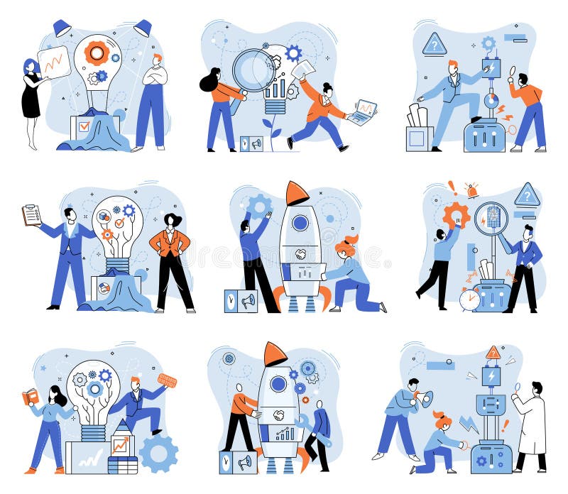 Team Solving Complex Problems. Teamwork Metaphor. Miniature Scene of ...