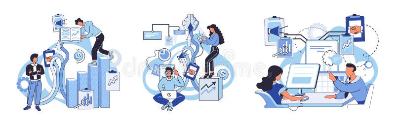 Team Solving Problems Team Work and Team Building, Corporate and Partnership Thoughtful People ...