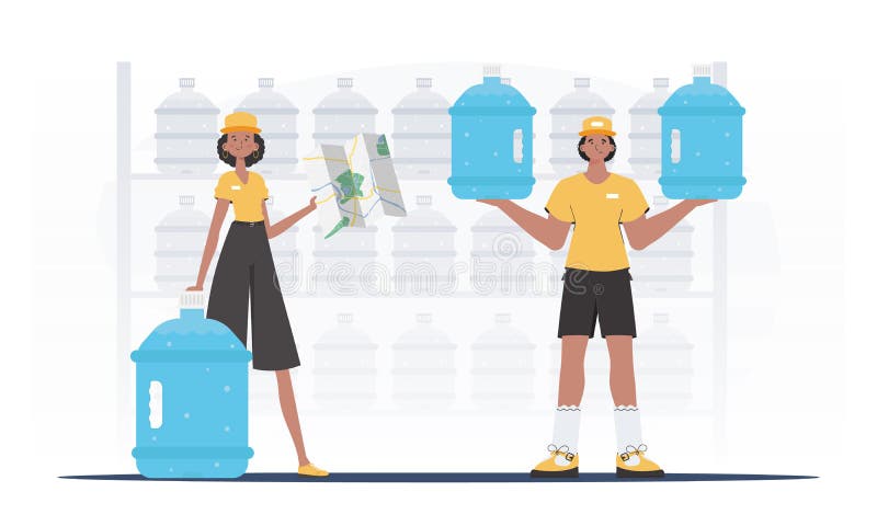 Team Specializing in the Delivery of Water. Modern Style. Vector. Stock ...