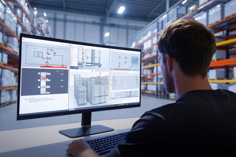 Team Staff Member Working in Front of a Computer on Some Technical ...