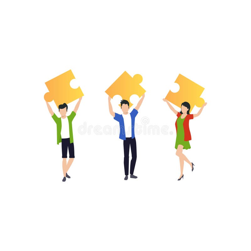The Team are Standing with Holding the Puzzle Pieces Stock Vector ...