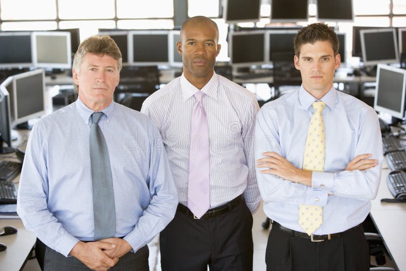 Stock Trader Looking at Multiple Monitors Stock Image - Image of rear ...