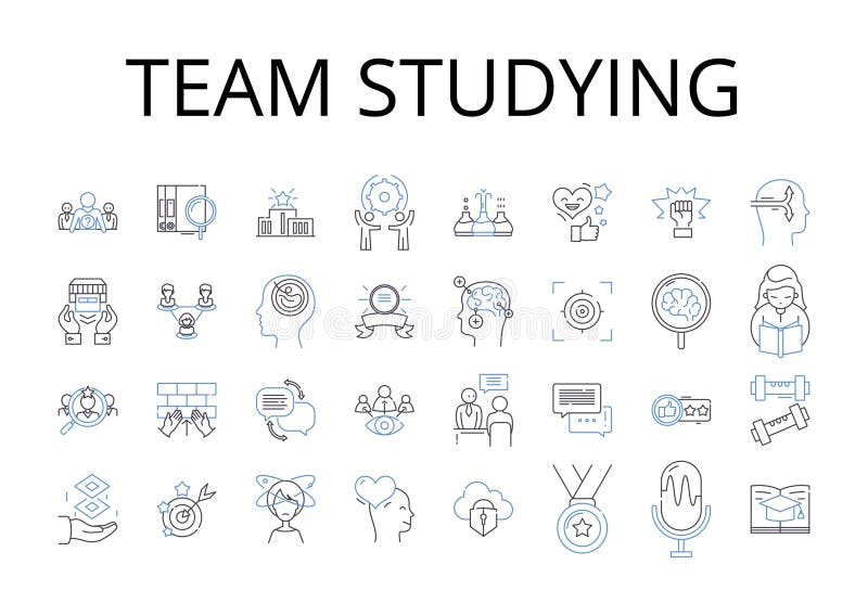 Team Studying Line Icons Collection. Collective Learning, Partner ...