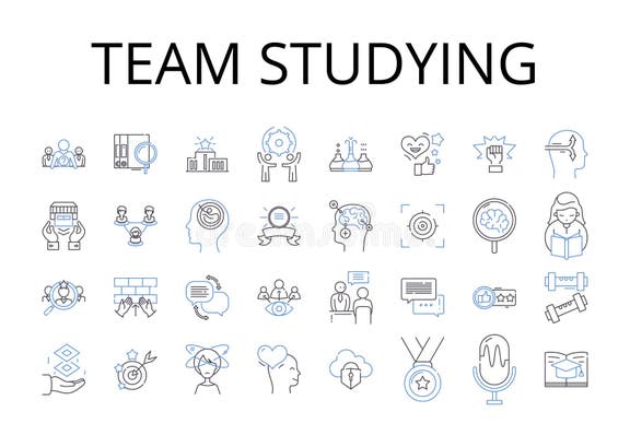 Team Studying Line Icons Collection. Collective Learning, Partner ...