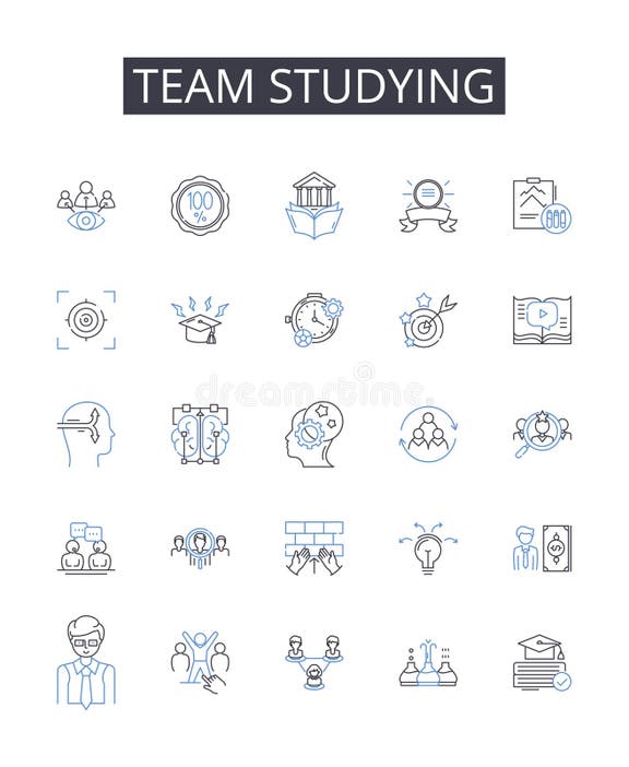 Team Studying Line Icons Collection. Collective Learning, Partner ...