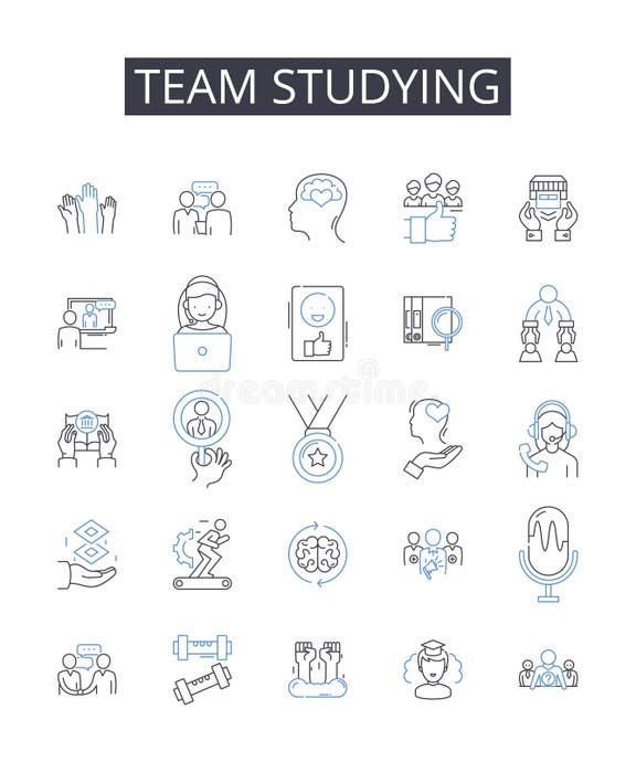 Team Studying Line Icons Collection. Collective Learning, Partner ...