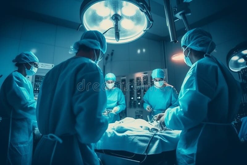 Team Surgeon in Protect Face Masks Work on Operating in Hospital ...