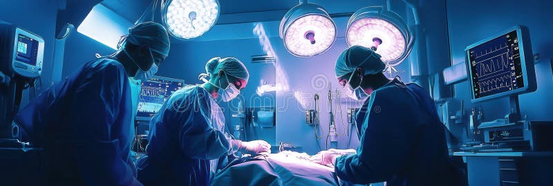 A Team of Surgeons Focus Intently on a Complex Procedure in a Sterile ...