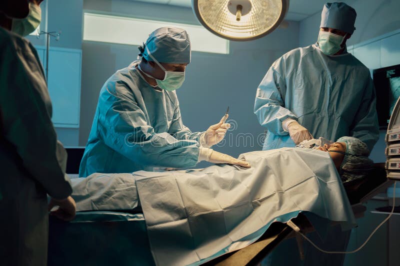 Team of Surgeons Operating Wearing Heart Surgery Intervention Close-up ...