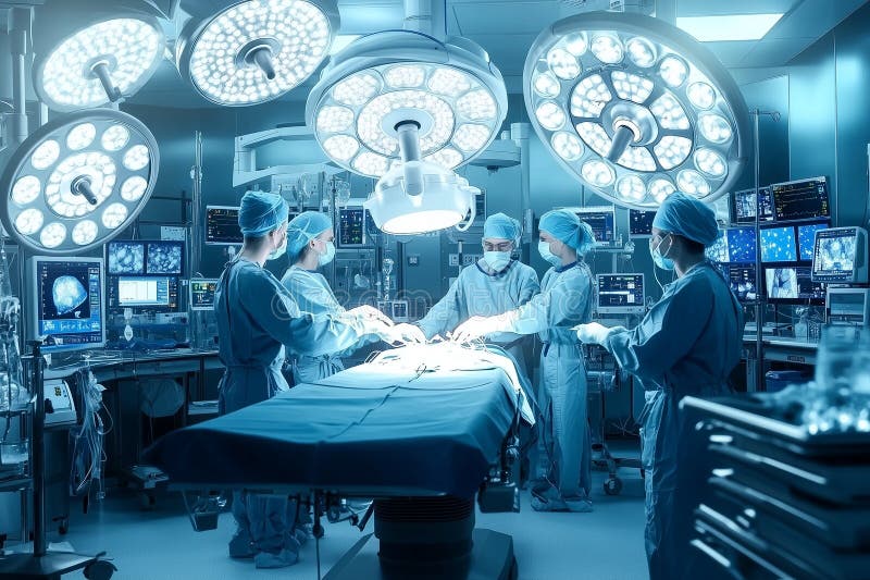 Team of Surgeons Performing a Surgical Operation in a Modern Operating ...