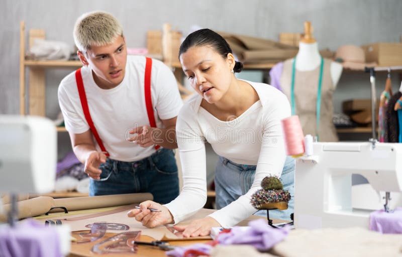 Team of Tailors Working in a Workshop Stock Image - Image of production ...