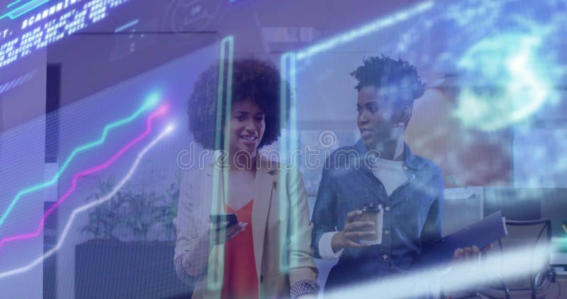 Team Tapping Phone and Lifting Tablet on Walkway, Showing Charts and ...