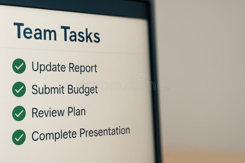 Team Tasks Checklist Displayed on a Digital Screen in an Office ...