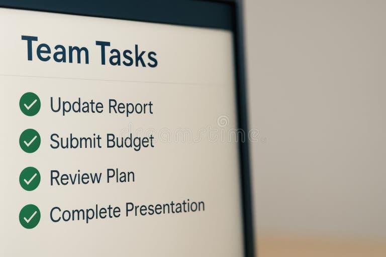 Team Tasks Checklist Displayed on a Digital Screen in an Office ...