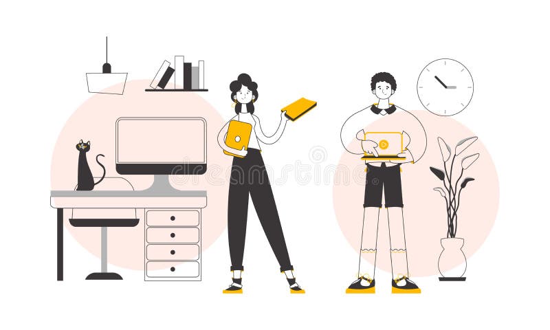 Team of Teachers. Online Learning Concept. Trendy Linear Style. Vector ...