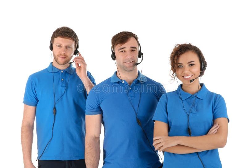 Team of Technical Support with Headsets on White Stock Photo - Image of ...