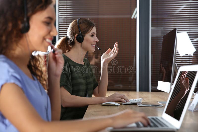 Team of Technical Support with Headsets on White Stock Photo - Image of ...