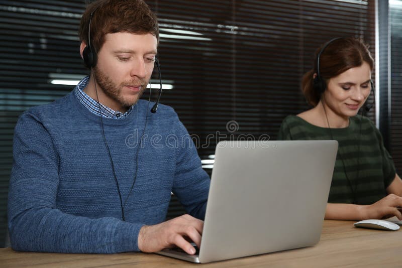 Team of Technical Support with Headsets on White Stock Photo - Image of ...