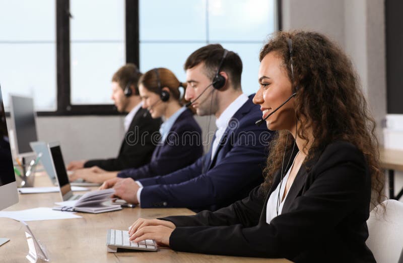 Team of Technical Support with Headsets Stock Image - Image of office ...