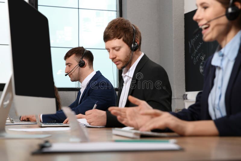 Team of Technical Support with Headsets Stock Photo - Image of computer ...