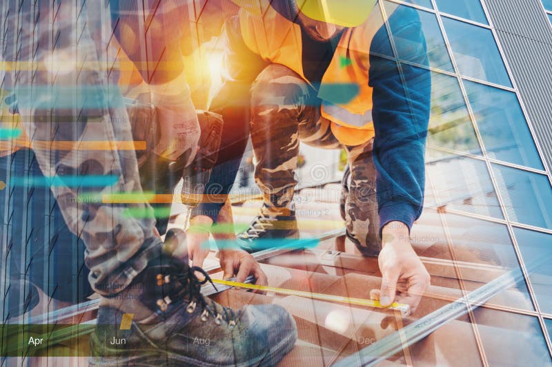 Team of Technical Workers Work on the Roof of a House Stock Photo ...