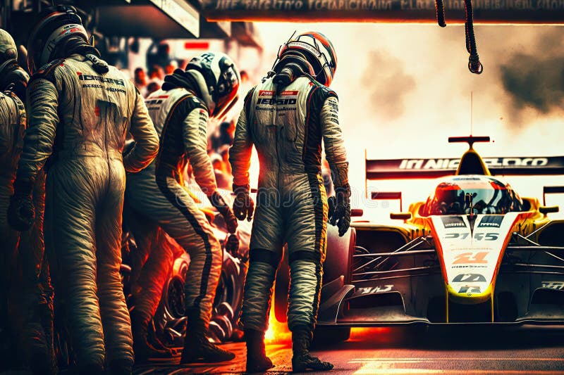 Team of Technicians and Drivers Prepare Car for Start of Formula One ...