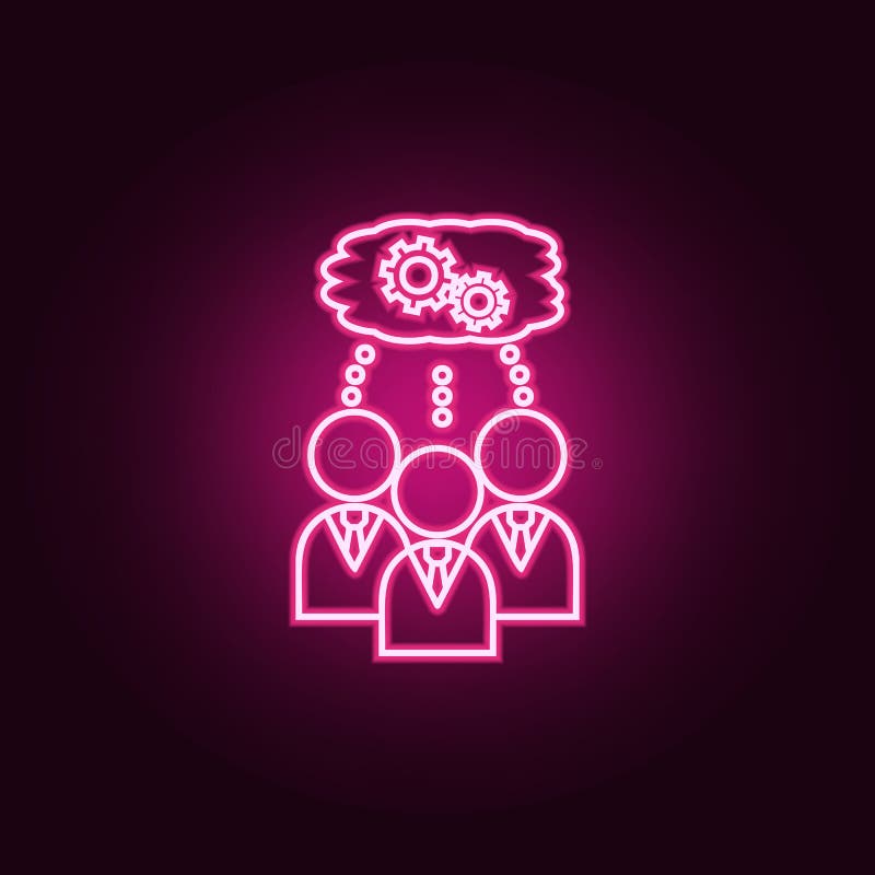 The Team is Thinking the Same Neon Icon. Elements of Team Work Set ...