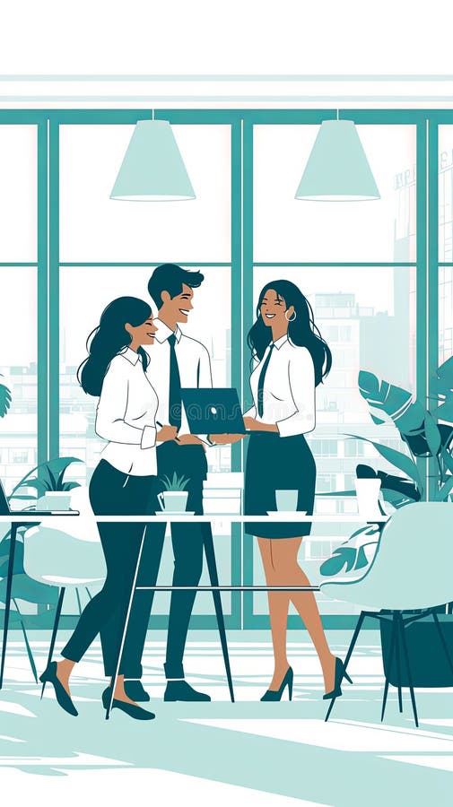 Illustration of a Team of Three People Working Collaboratively in a ...