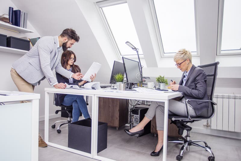 Team of Three People in Office Stock Photo - Image of busy, information ...