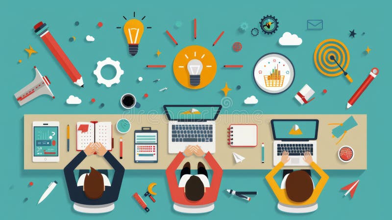 Creative Workspace with Diverse Team Brainstorming Ideas, Planning ...