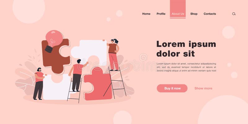 Team of Tiny People Connecting Giant Puzzle Elements Stock Vector ...