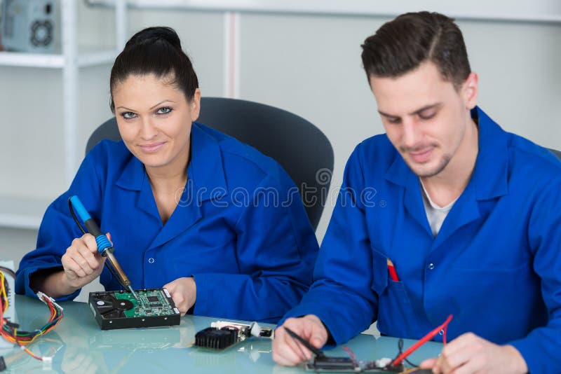 Team Two Electrician at Work Stock Photo - Image of labor, decorate ...