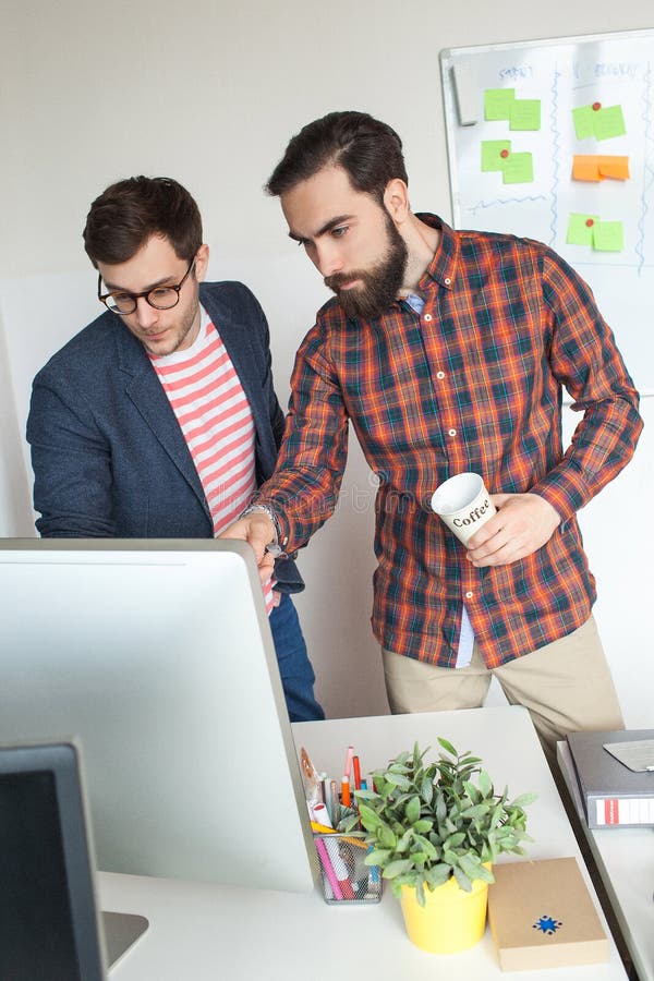 Team of Two Guys Working in Modern Office Stock Image - Image of design ...