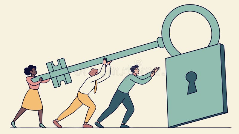 Team Unlocking a Padlock with a Giant Key, Vector Design Generative AI ...