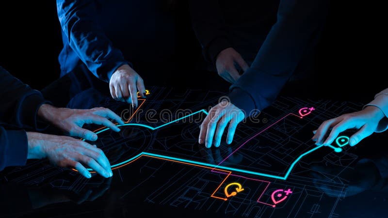 Team Using Neon Touchscreen Map Interface To Plan Routes and Analyze ...