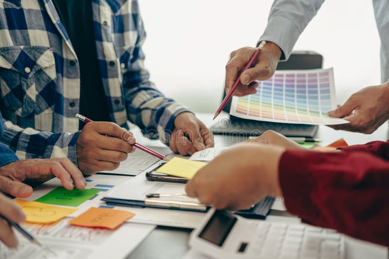 A Team of UX Designers Works on a New Website Layout. Plan Mobile Web ...