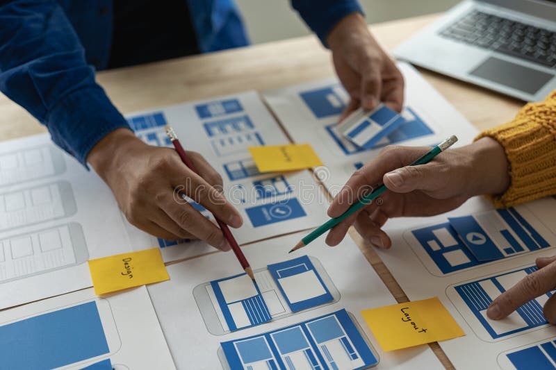 A Team of UX Designers Works on a New Website Layout. Plan Mobile Web ...