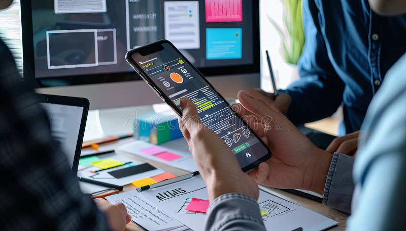 Team of Ux Developer and Ui Designer Brainstorming Interface Wireframe ...