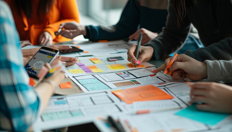 Team of Ux Developer and Ui Designer Brainstorming Interface Wireframe ...