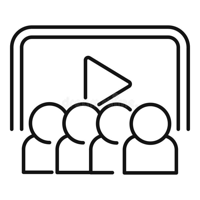 Team Watching Training Video with Play Button Icon Stock Illustration ...