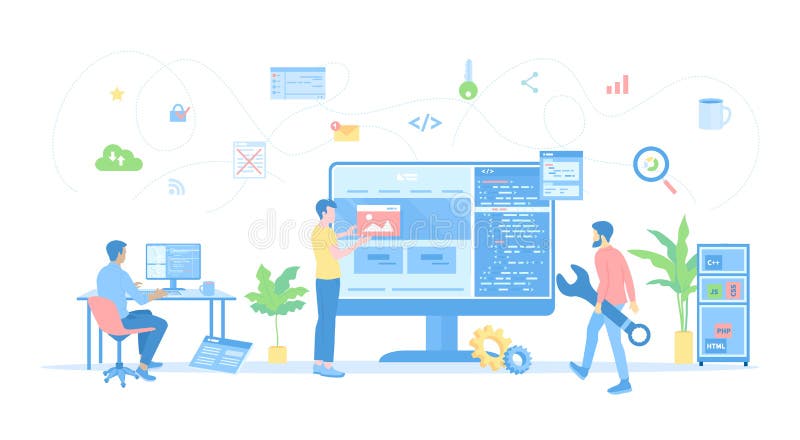 Team Of Web Developers Working On Computer Building Site Programming Code Website Development
