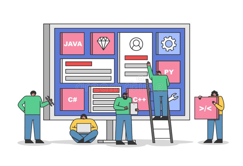 Team Of Web Developers Working Together On New Projects Programmers Group Coding Stock Vector