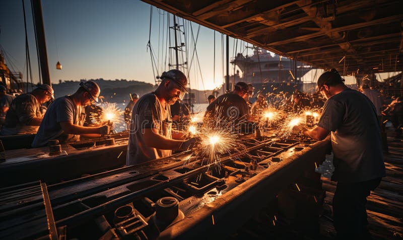 Team of Welders Working on Massive Steel Structure Stock Image - Image ...