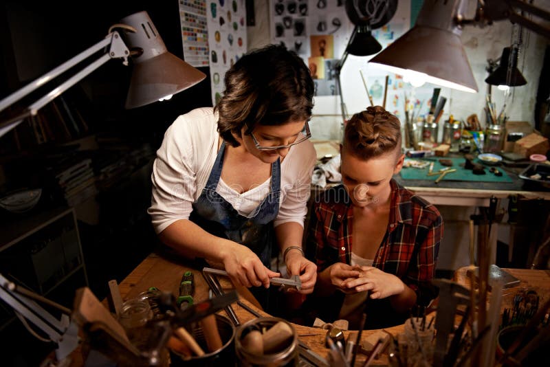 Team, Women and Tools with Jewelry Making in Workshop with ...