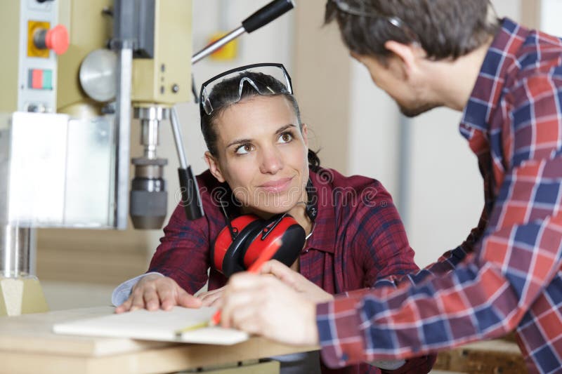 Team Wood Workers in Workshop Stock Image - Image of business, cutting ...