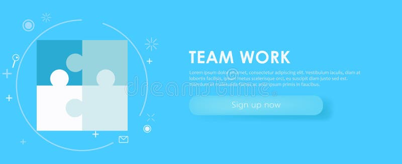 Team Work Banner. White Blue Set with Painted Puzzles Stock ...